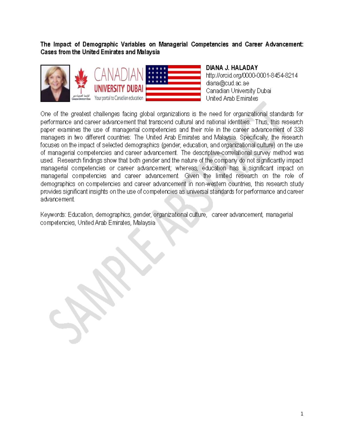 Sample Abstract - Kila - 1 The Impact of Demographic Variables on ...