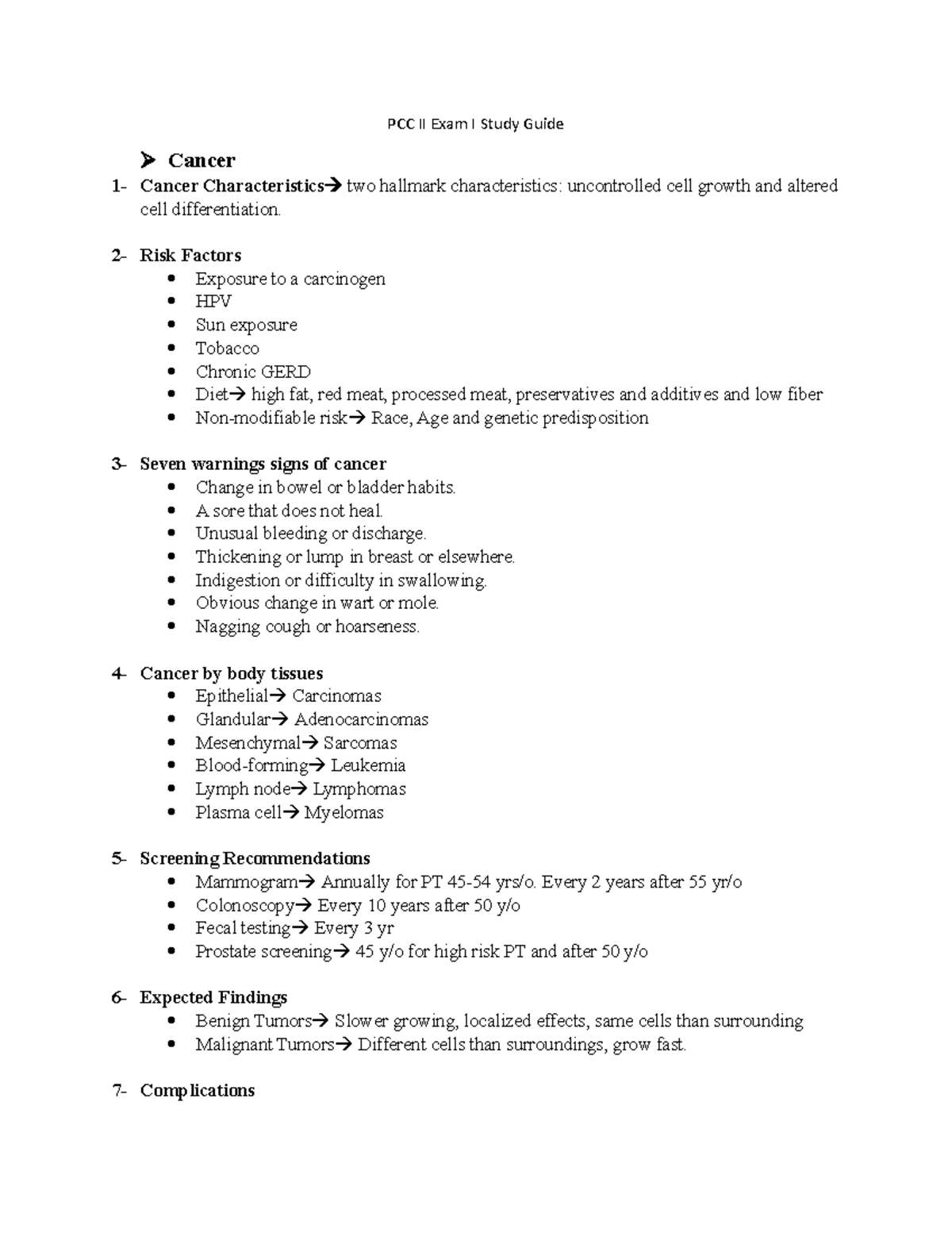 PCC II Exam I Study Guide - 2- Risk Factors Exposure to a carcinogen HPV Sun exposure - Studocu