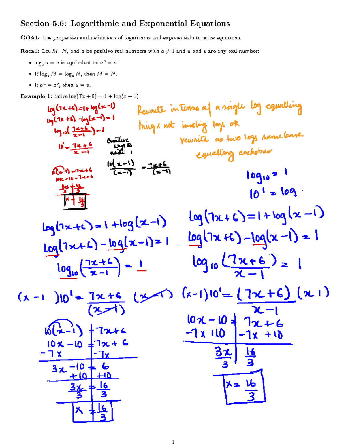 5.6 Logarithmic and Exponential Equations - Section 5: Logarithmic and ...