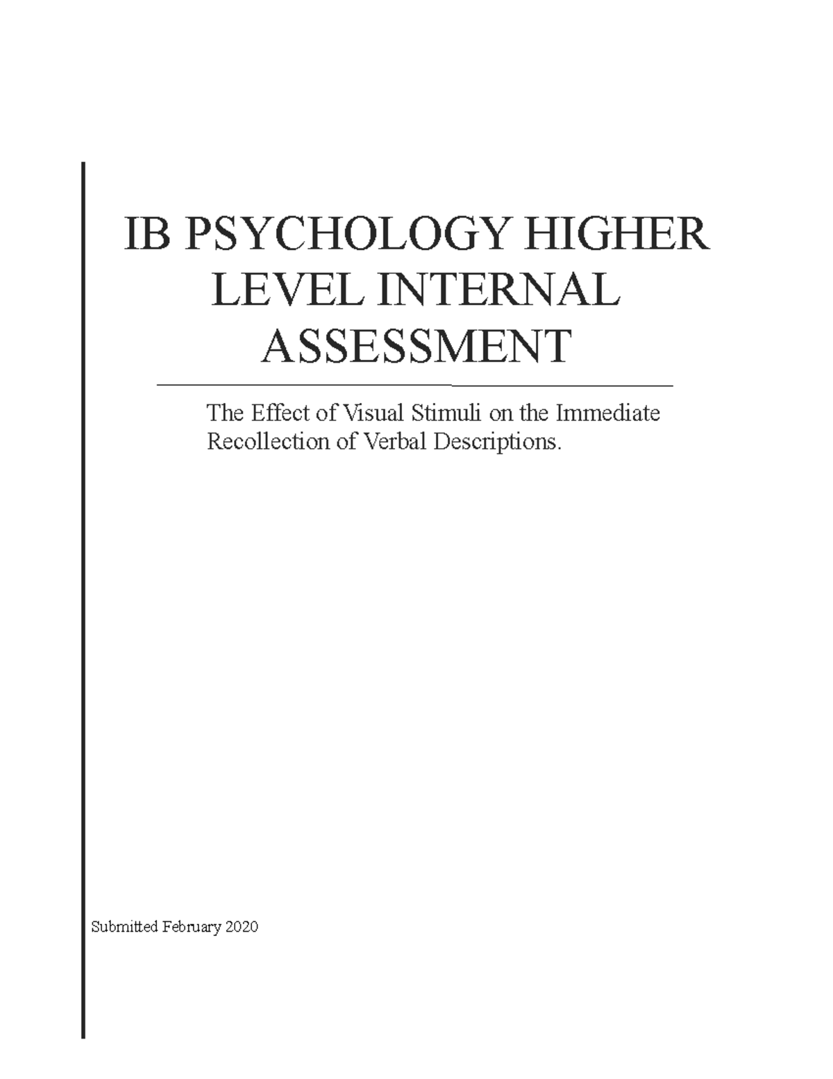 Psychology Internal Assessment (Graduating 2020) - IB PSYCHOLOGY HIGHER ...