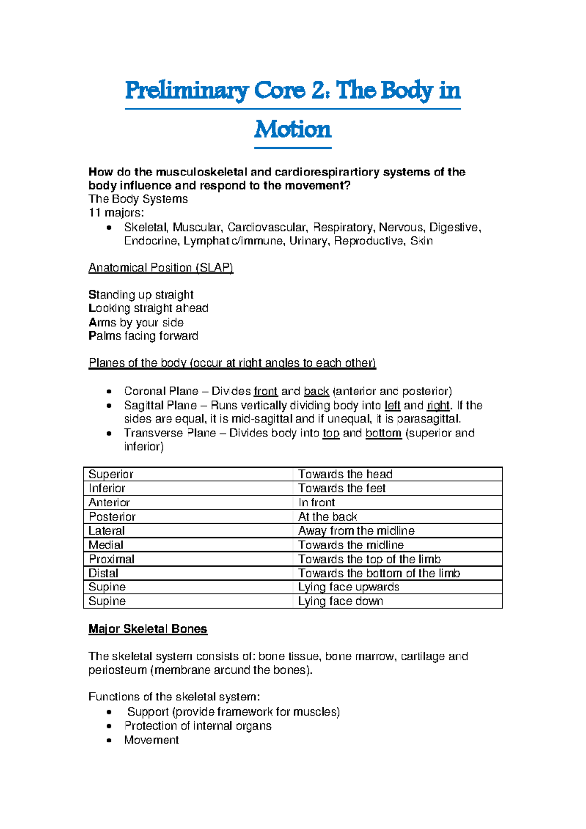 Prelim Body In Motion study notes - Preliminary Core 2: The Body in ...
