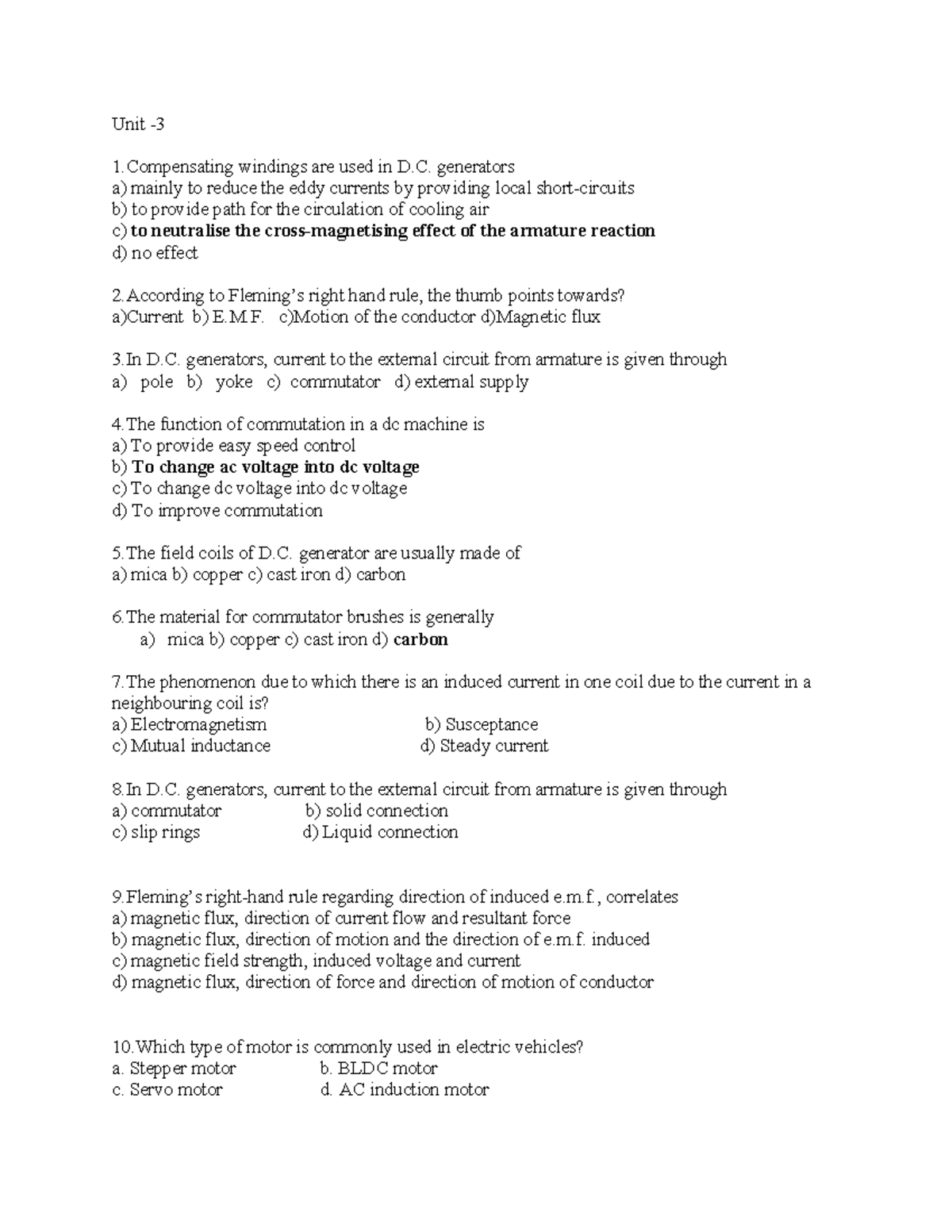 BEEE unit 3 important questions - Unit - 1 windings are used in D ...