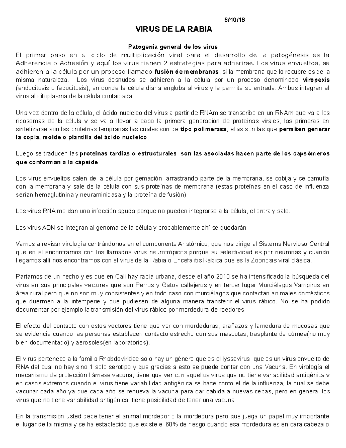 Rabia Virologia - VIRUS DE LA RABIA Patogenia general de los virus El ...