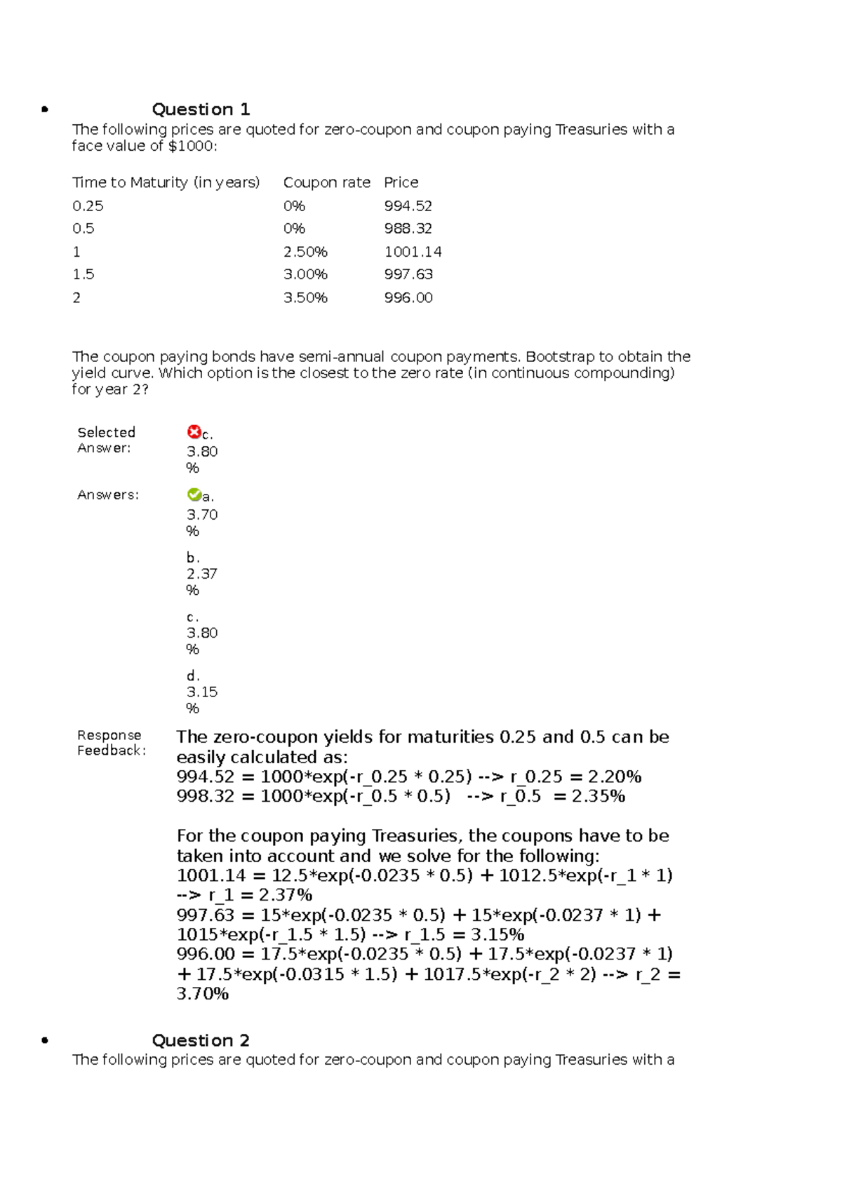 Mp test chapter 9 - Question 1 The following prices are quoted for zero ...