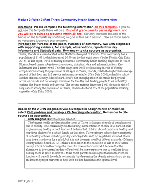 [Solved] COMMUNITY HEALTH NURSING INTERVENTION ASSIGNMENT - RN-BSN CARE ...