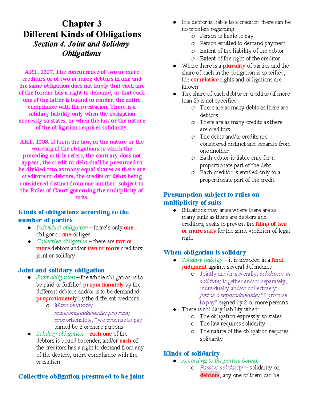 Ch 03 s04 joint and solidary obligations - Chapter 3 Different Kinds of ...