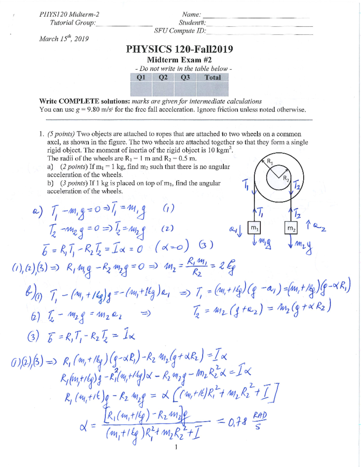 Midterm March Spring 2019, questions and answers - PHYS 120 - Studocu