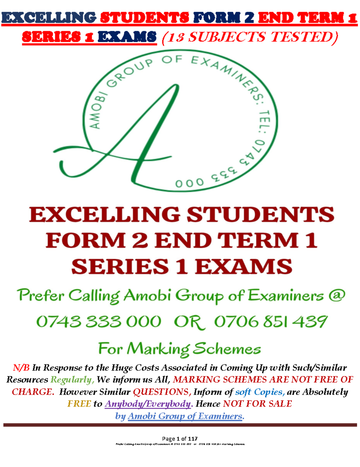 F2 ET1 S1 ES Q - For revision - Page 1 of 117 EXCELLING STUDENTS FORM 2 ...