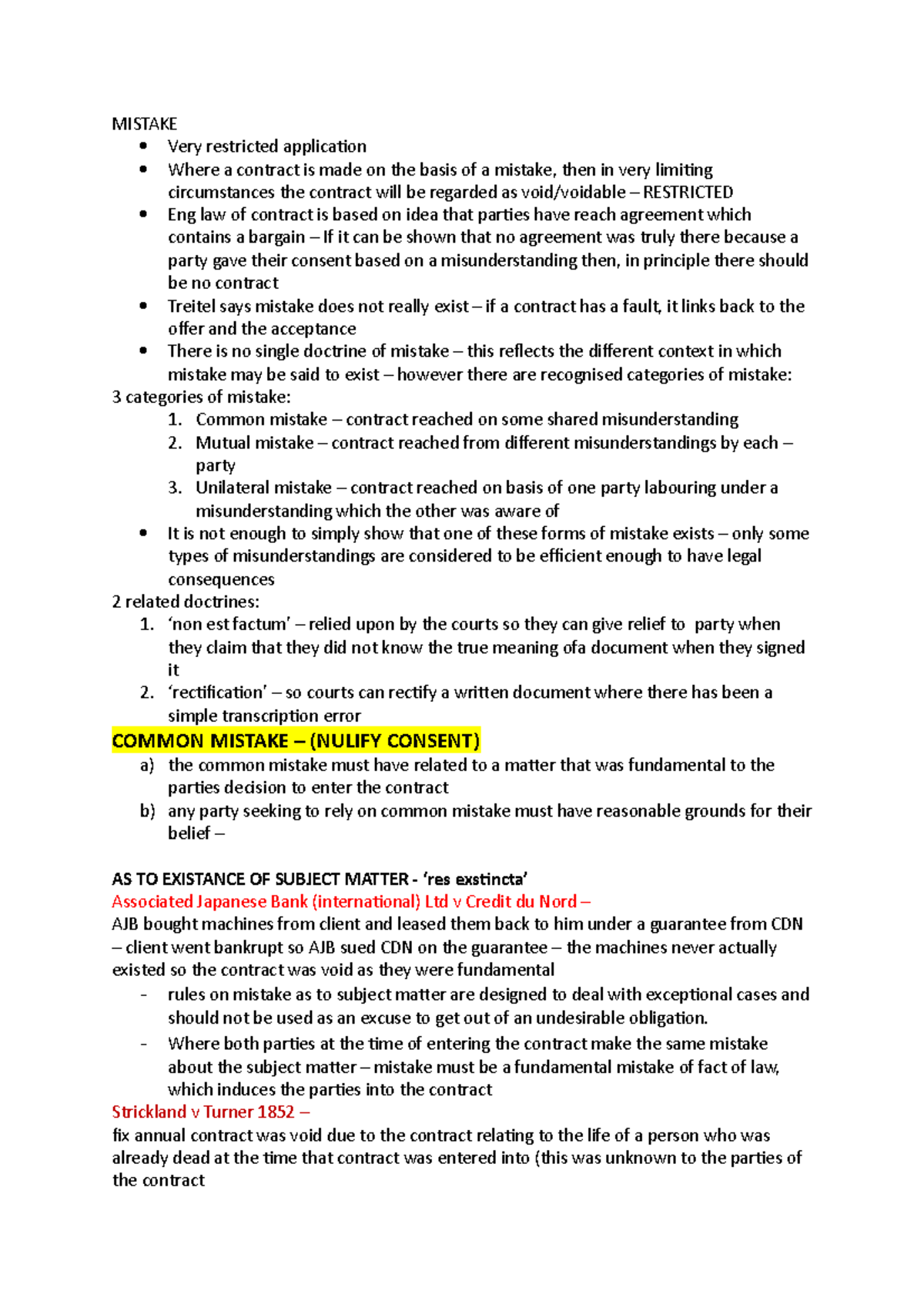 Mistake - Revision - MISTAKE Very restricted application Where a ...