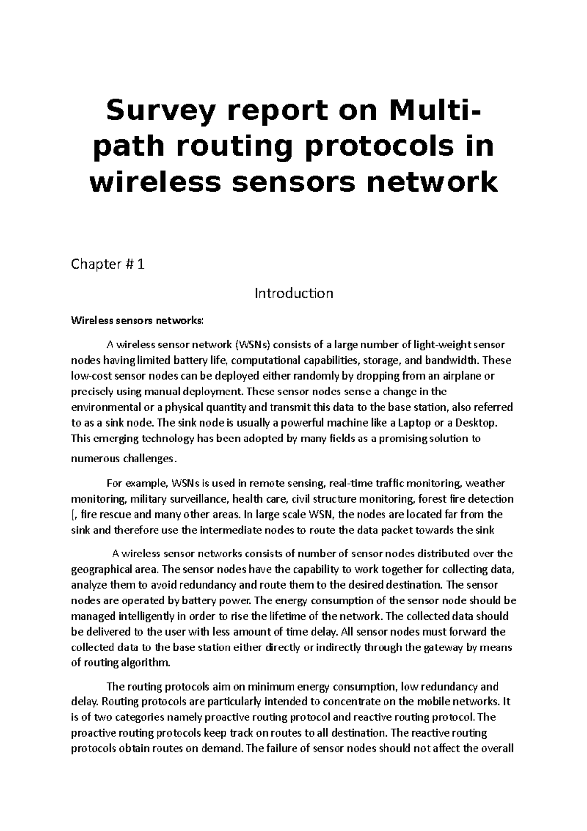 Survey Report On Multi Path Routing Protocols In Wireless Sensors