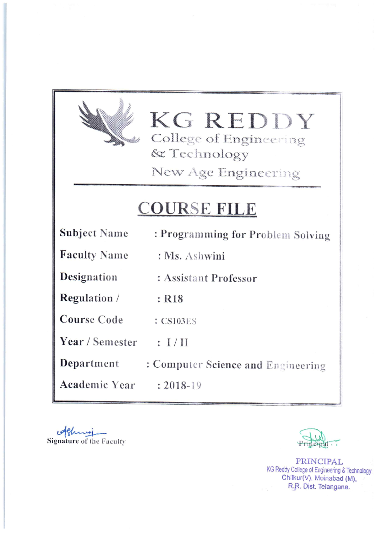 3 Programming for Problem Solving Course File - Computer Science - Studocu