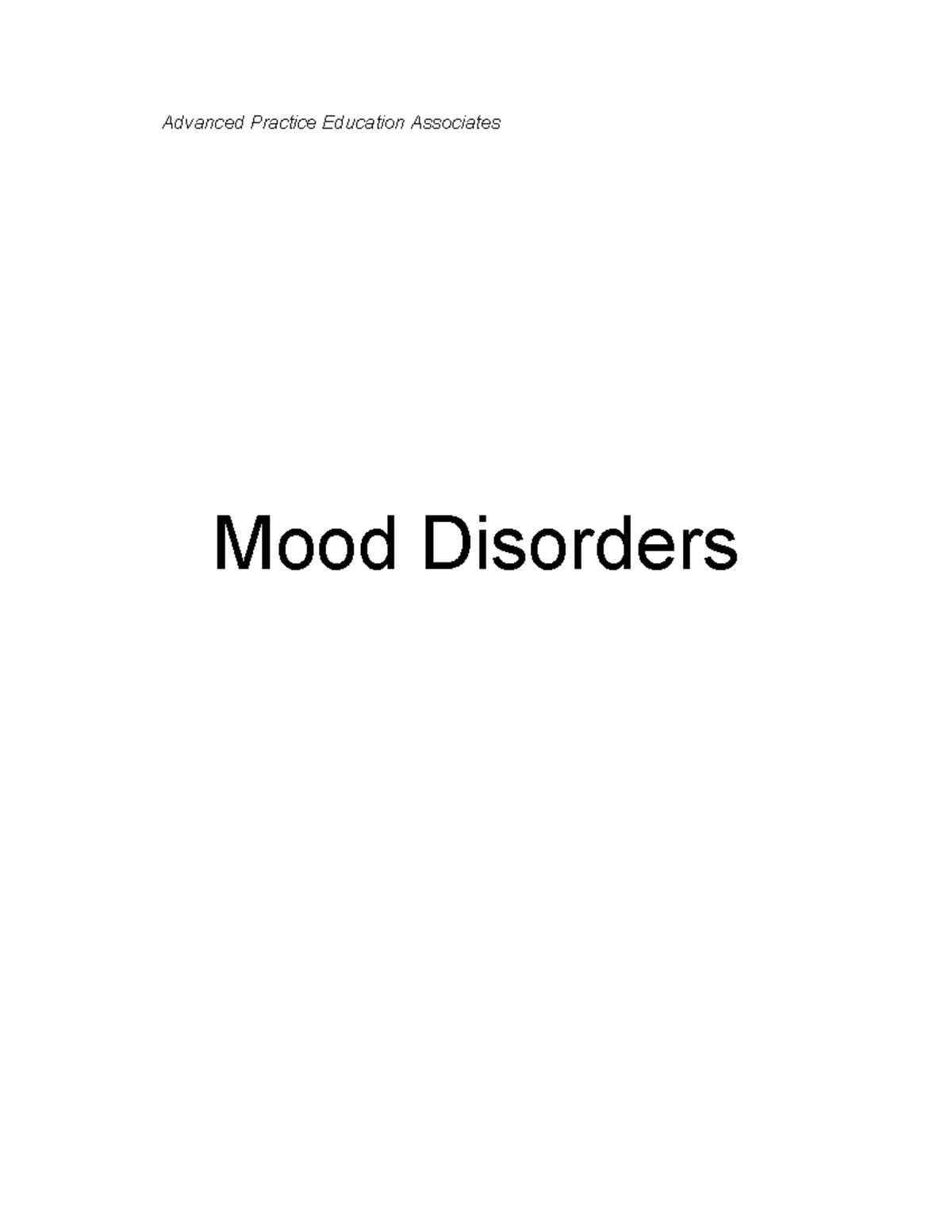 Mood disorders towson university - Advanced Practice Education ...