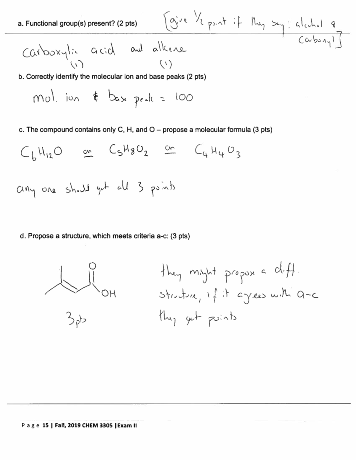 Exam 2 Form A 6 - Organic Chemistry I Practice Exam 2 - a. Functional ...