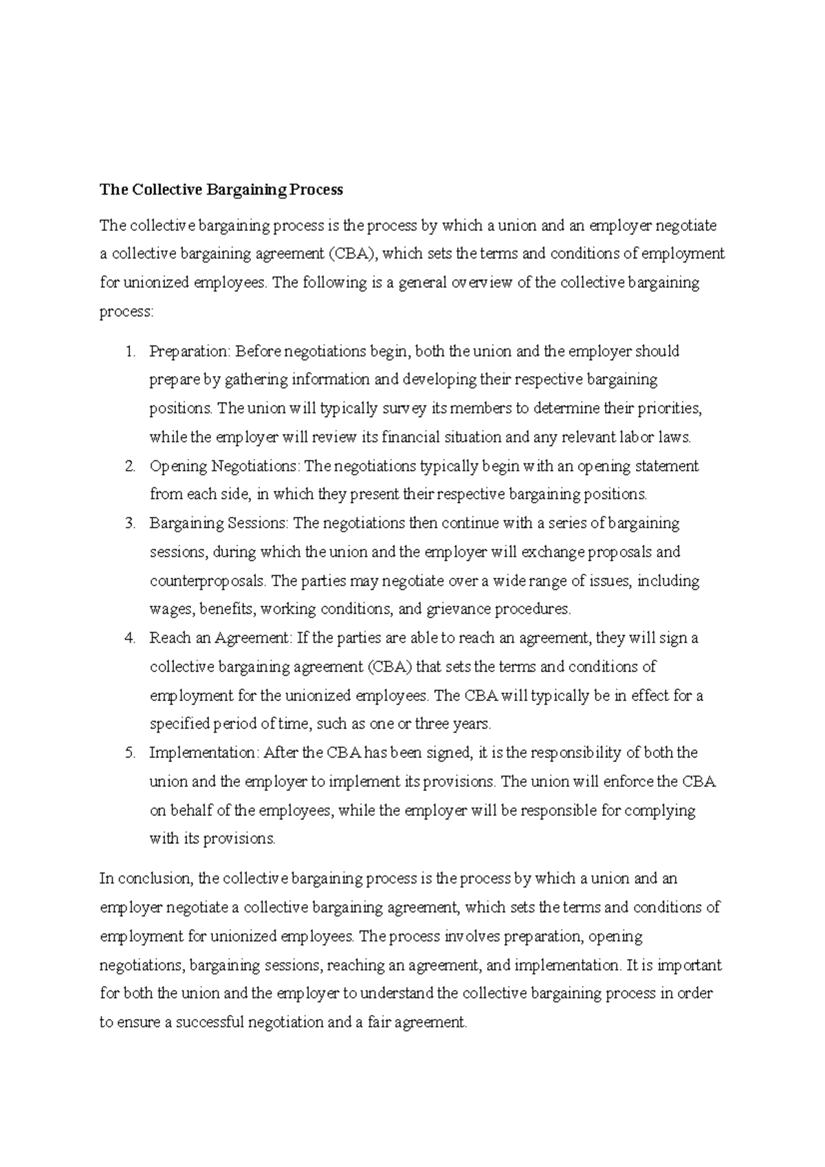 The Collective Bargaining Process - The following is a general overview ...