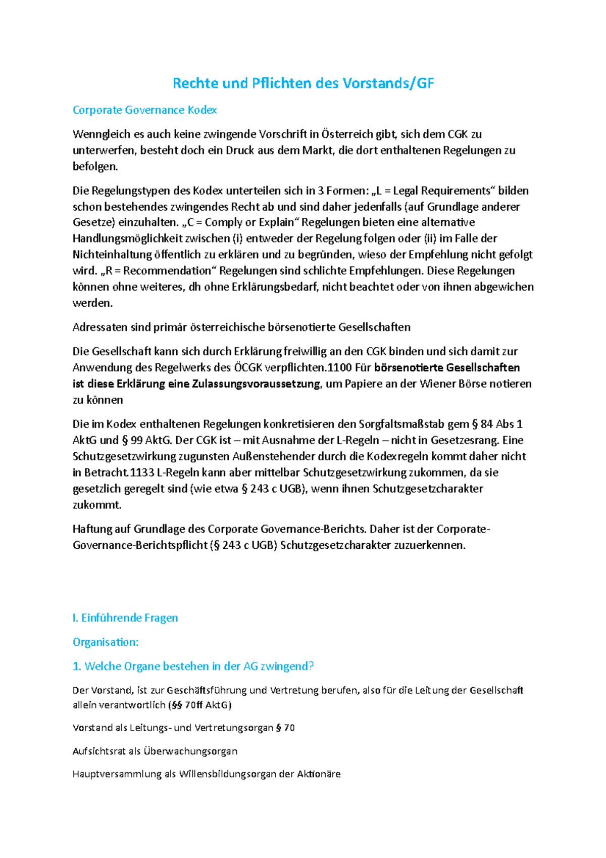 Rechte und Pflichten des Vorstands - Rechte und Pflichten des Vorstands ...