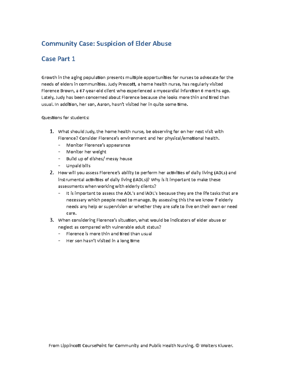 Community Susp Elder Abuse Case Study - Community Case: Suspicion of ...