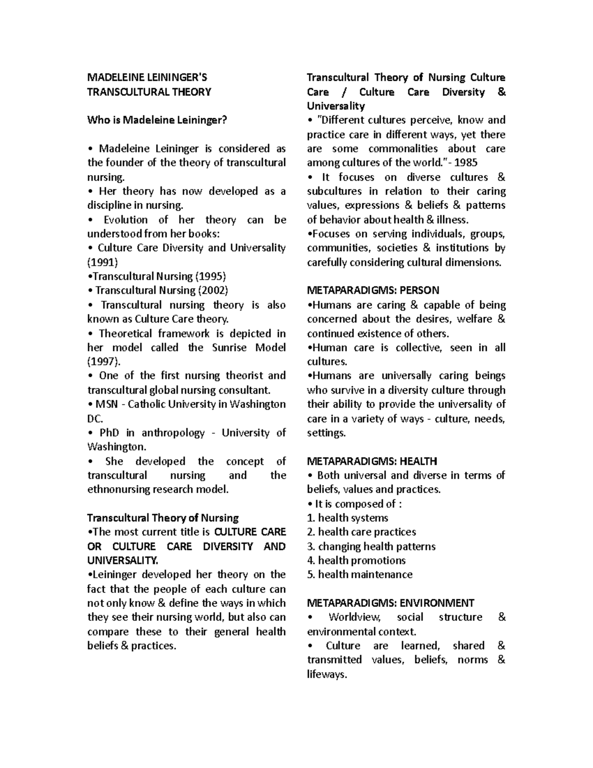 Madeleine- Leininger-etc - MADELEINE LEININGER'S TRANSCULTURAL THEORY ...