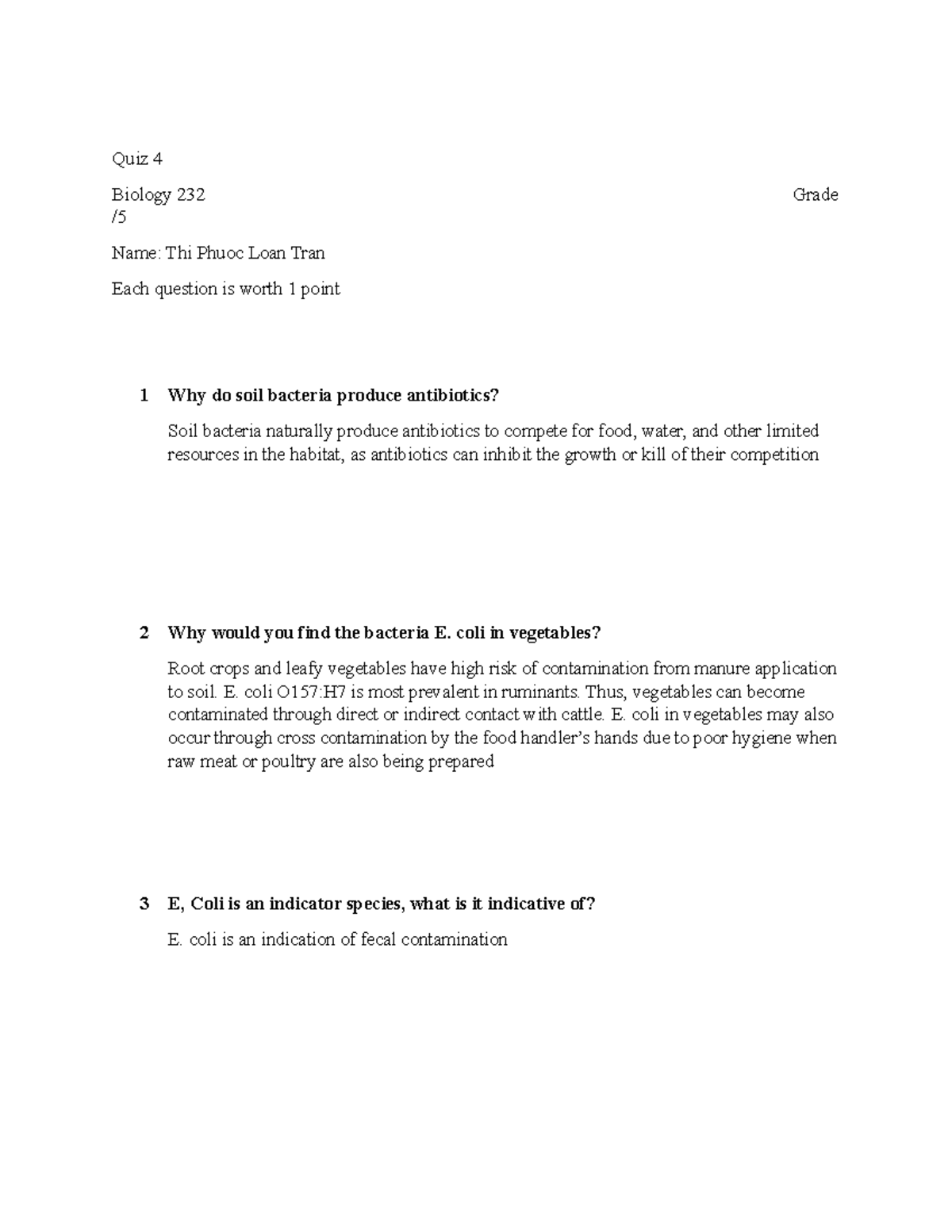 BIO LAB 232 Quiz 4 - BIO LAB 232 Quiz 4 - Quiz 4 Biology 232 Grade ...