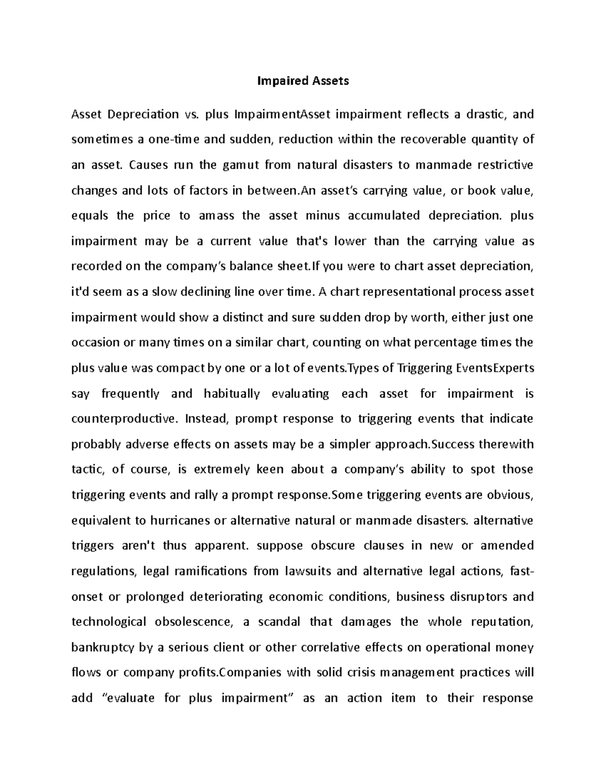 Impaired Assets - Impaired Assets Asset Depreciation vs. plus ...