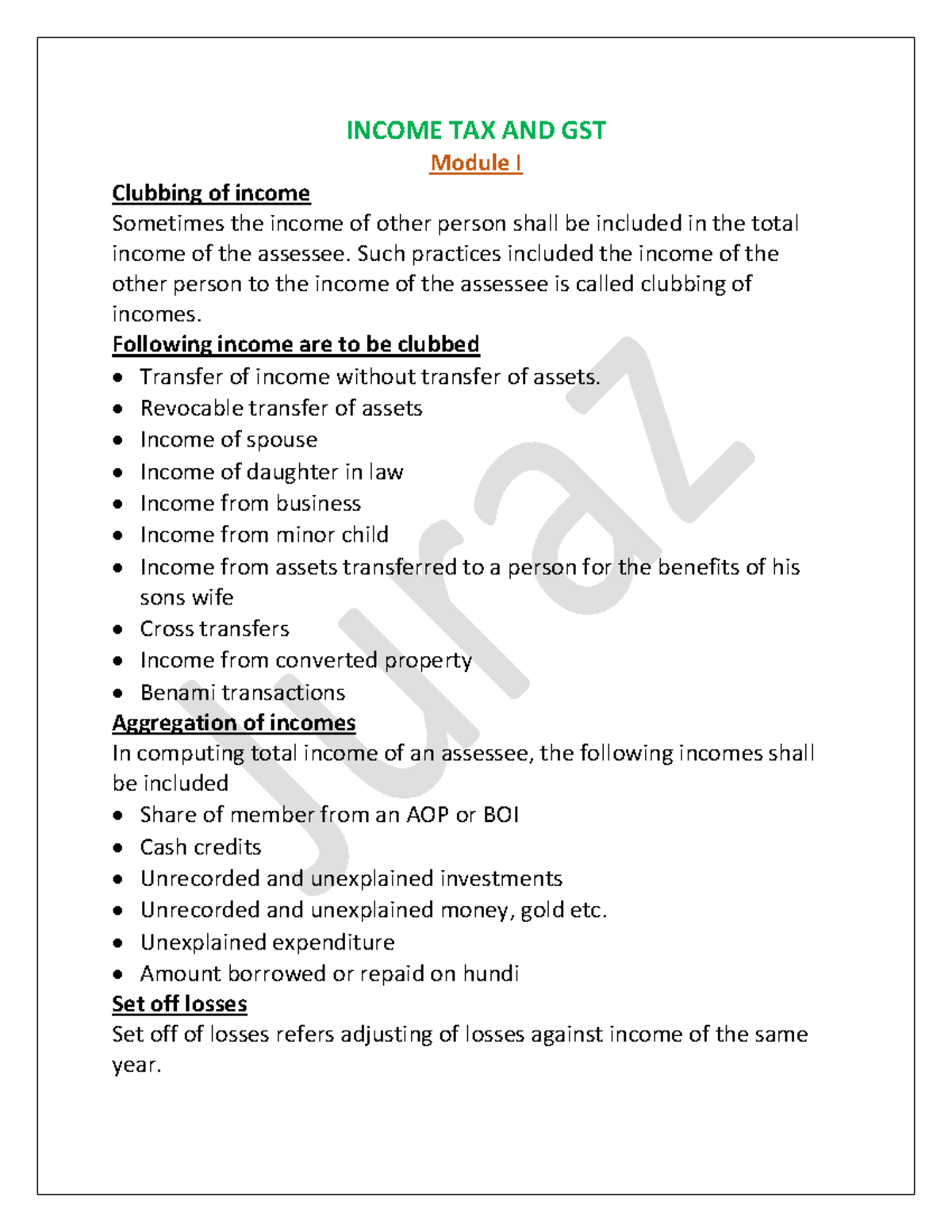 Income tax and gst- Module I - INCOME TAX AND GST Module I Clubbing of ...