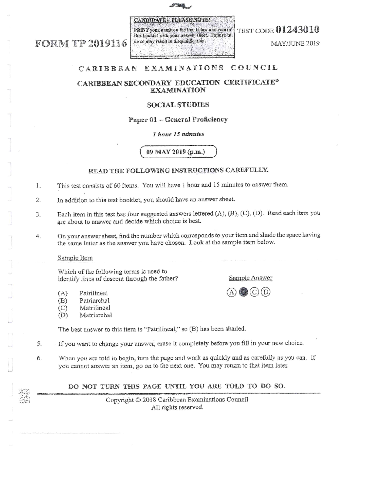 CSEC Social Studies June 2019 Paper 1-1 - CAPE Caribbean Studies - Studocu