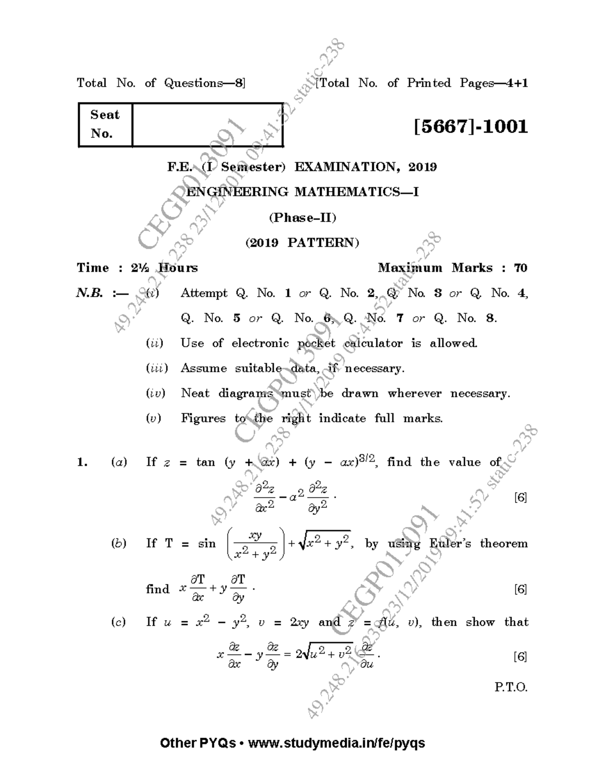 01. M1 Nov Dec 2019 - M1 question paper - P.T. Total No. of Questions ...