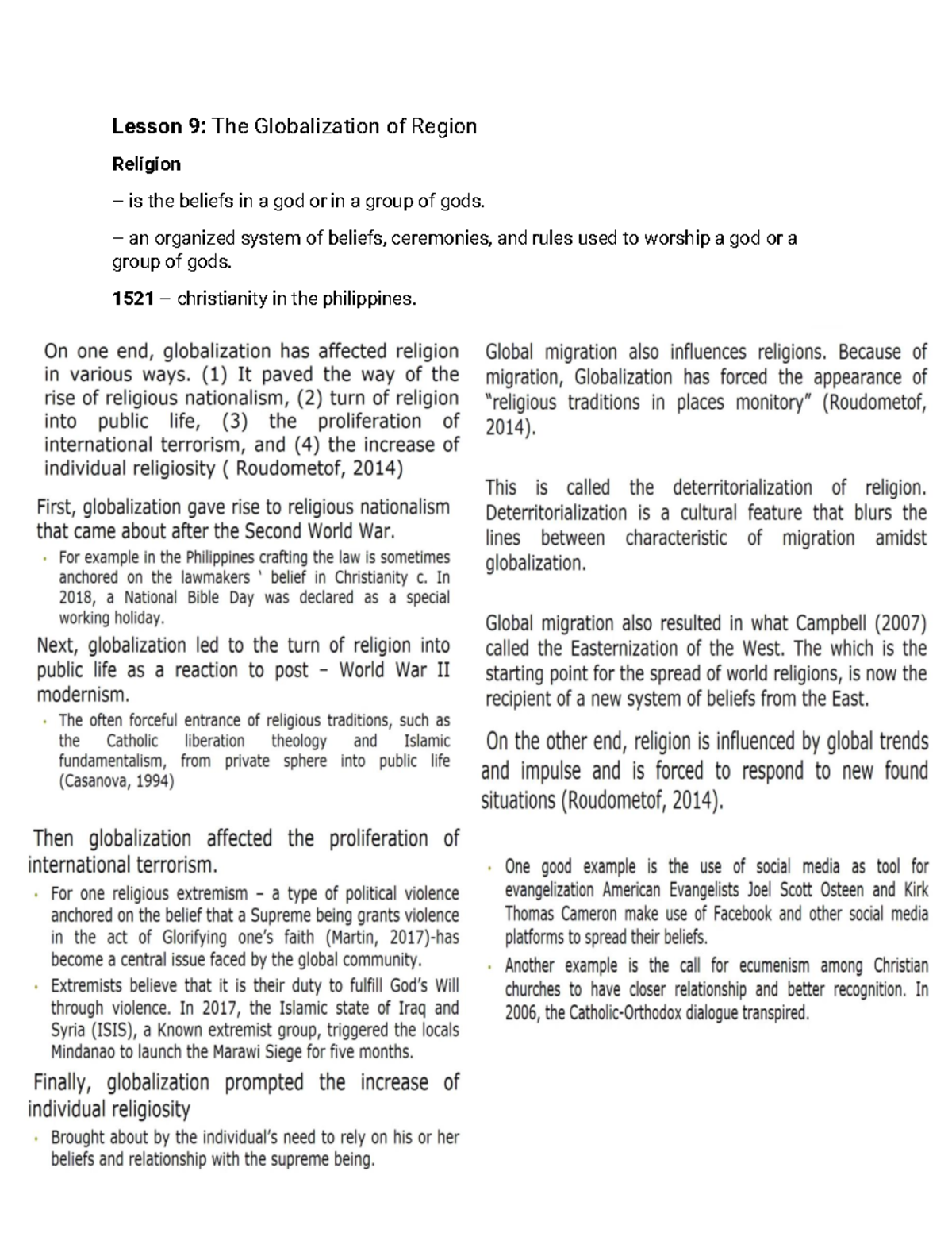 Lesson 9 Contemporary World Notes - Lesson 9: The Globalization of ...
