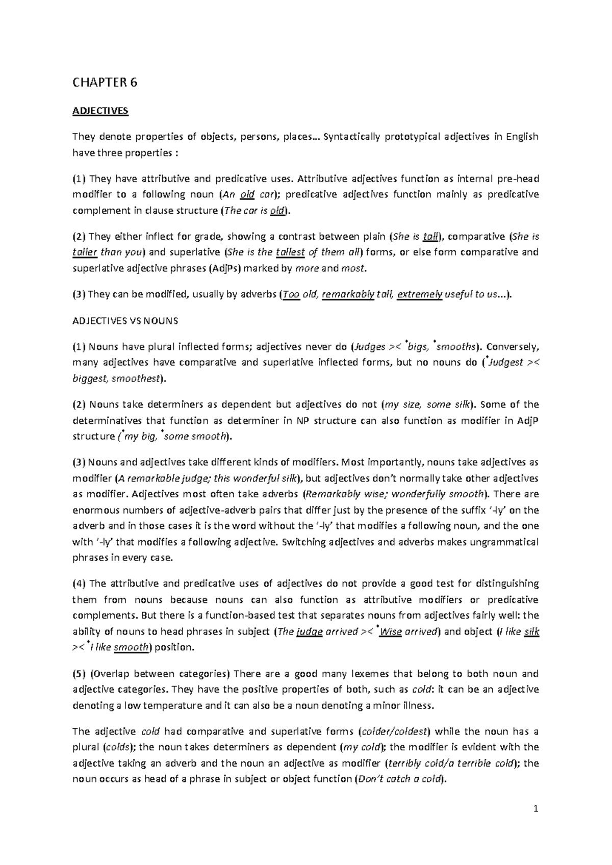Chapter 6 - Résumé A Student's Introduction to English Grammar - CHAPTER 6 ADJECTIVES They ...