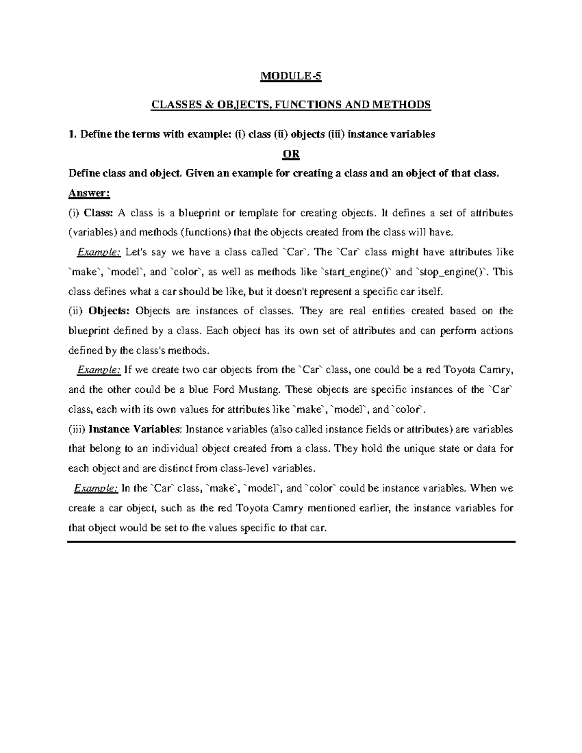 Module 5 Question Answers - MODULE- CLASSES & OBJECTS, FUNCTIONS AND ...