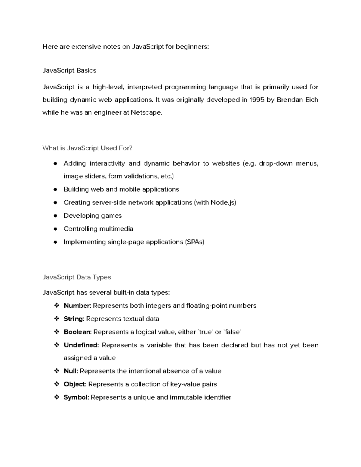 Javascript For Beginners - Here are extensive notes on JavaScript for ...