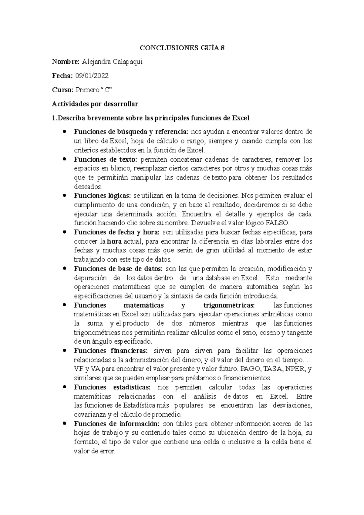 Conclusiones GUÍA 8 - estudio - CONCLUSIONES GUÍA 8 Nombre: Alejandra ...