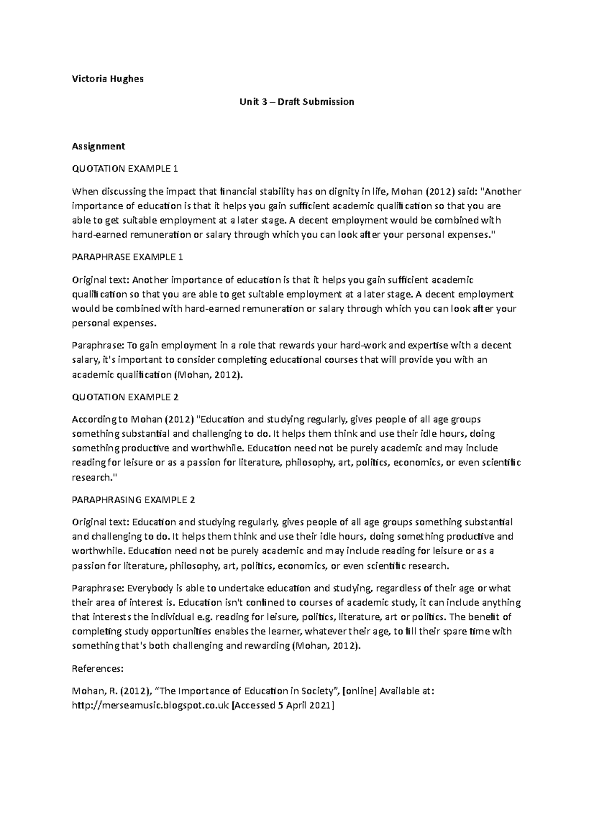 Draft Submission - Unit 3 - Victoria Hughes Unit 3 – Draft Submission ...