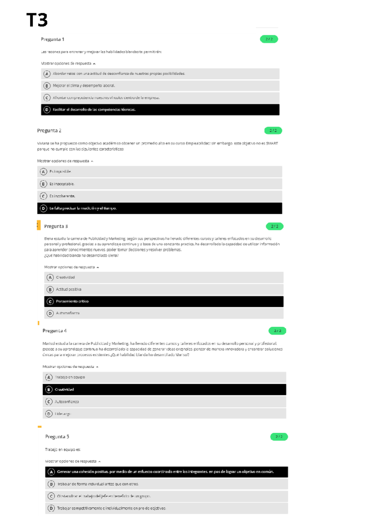 T3empleabilidad - examen - T3 Pregunta 1 Las razones para entrenar y mejorar las habilidades ...