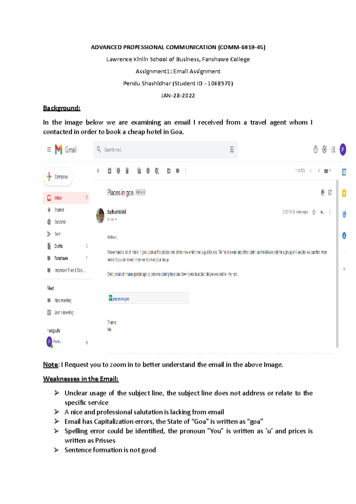 Email Assignment - ADVANCED PROFESSIONAL COMMUNICATION (COMM-6019-45 ...
