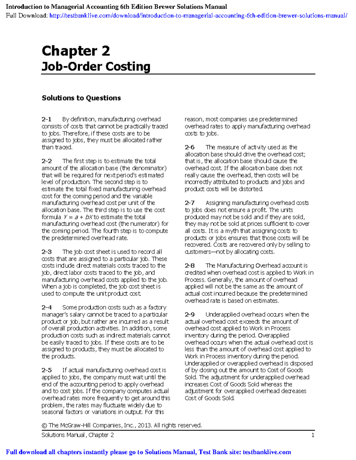 Introduction to managerial accounting 6th edition brewer solutions ...