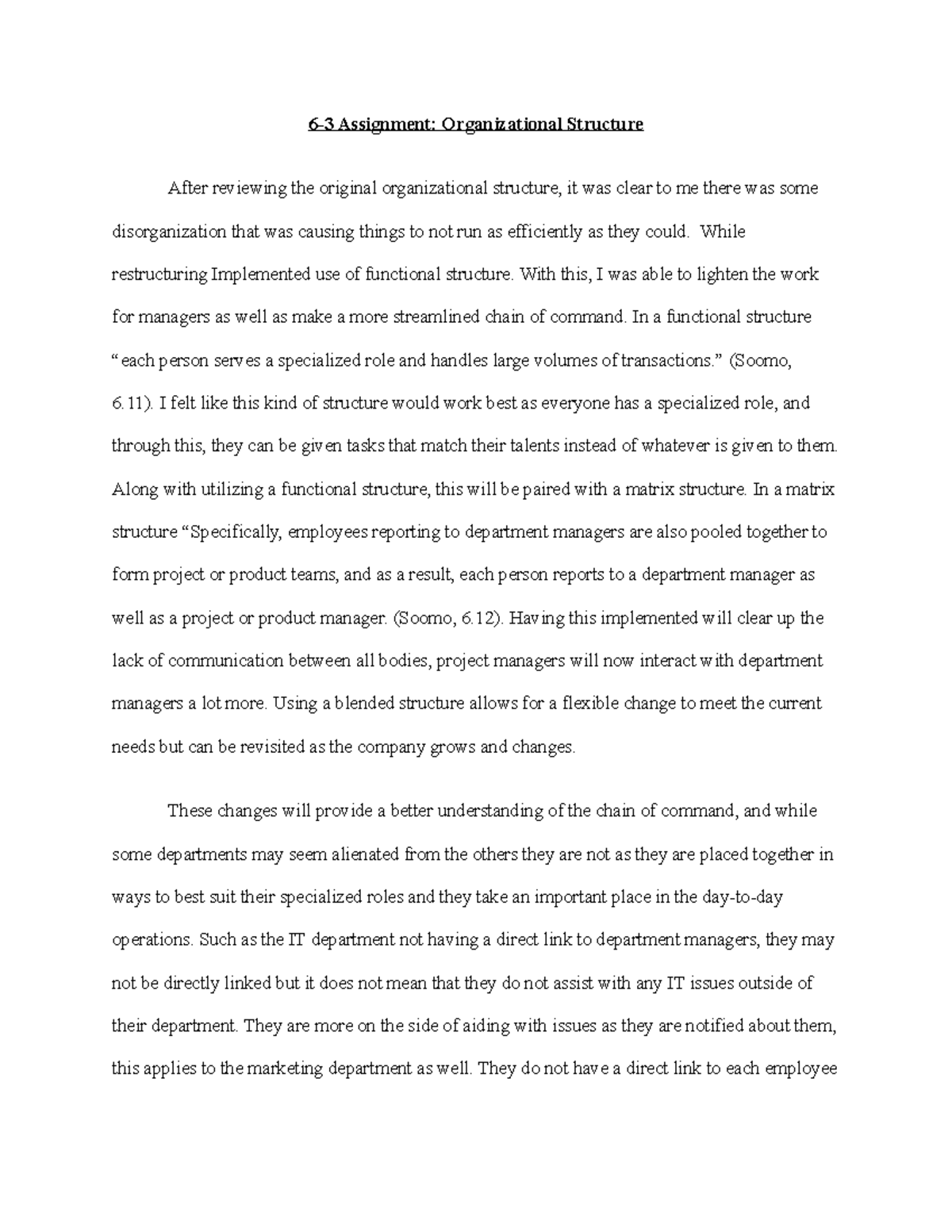 BUS-210 6-3 Assignment - 6-3 Assignment: Organizational Structure After ...