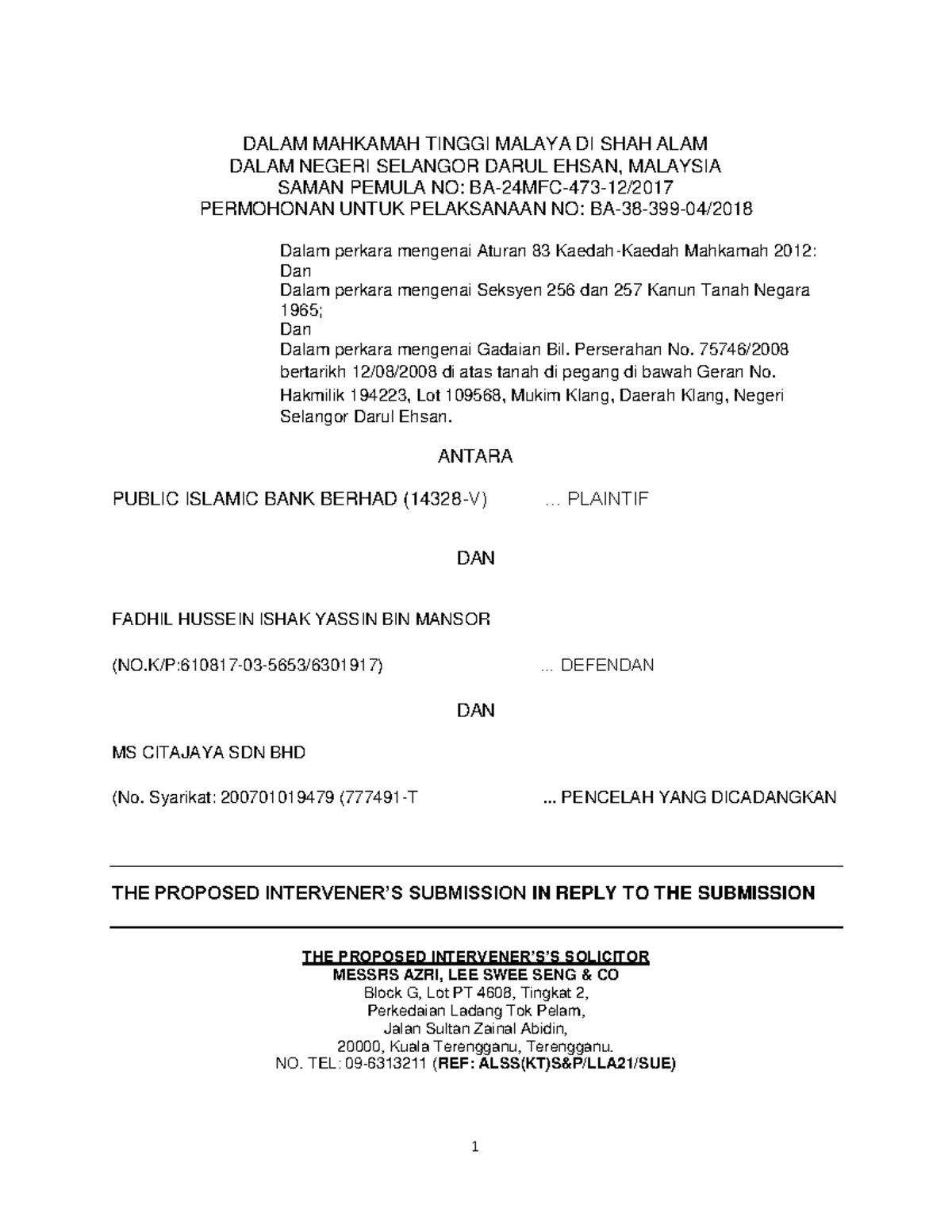 Reply Submission App 11112021 - DALAM NEGERI SELANGOR DARUL EHSAN ...