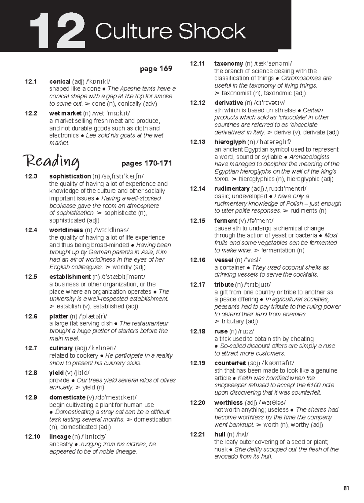 C2 Wordlist Unit 12 - IDK - Fast Forward 12 12 Culture Shock page 169 ...