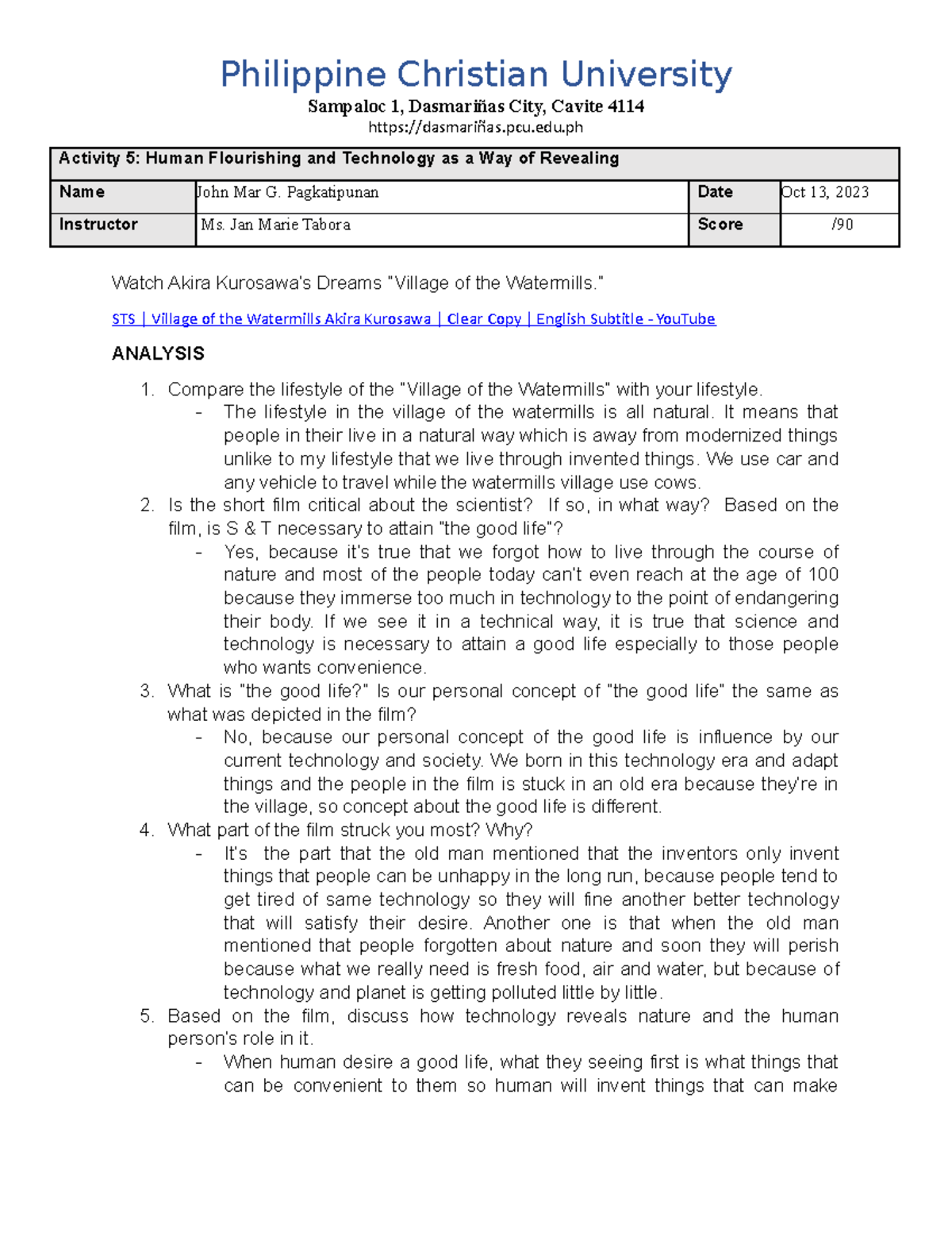 STS- Activity - Materials about things - Activity 5: Human Flourishing ...