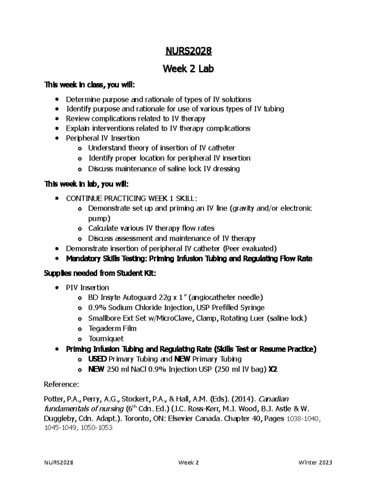 Week 2 LAB - Priming and Regulating Cont - NURS 2028 Week 2 Lab This week in class, you will ...