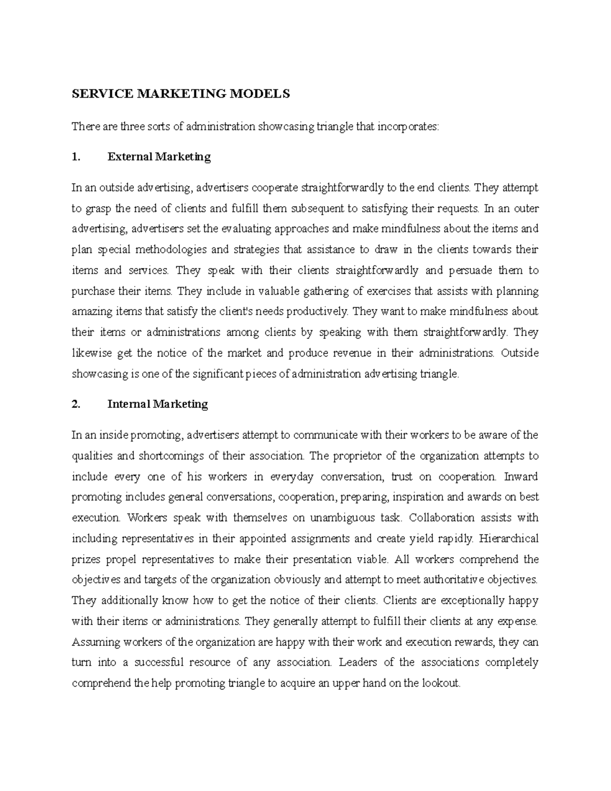 Service Marketing Models - SERVICE MARKETING MODELS There are three ...