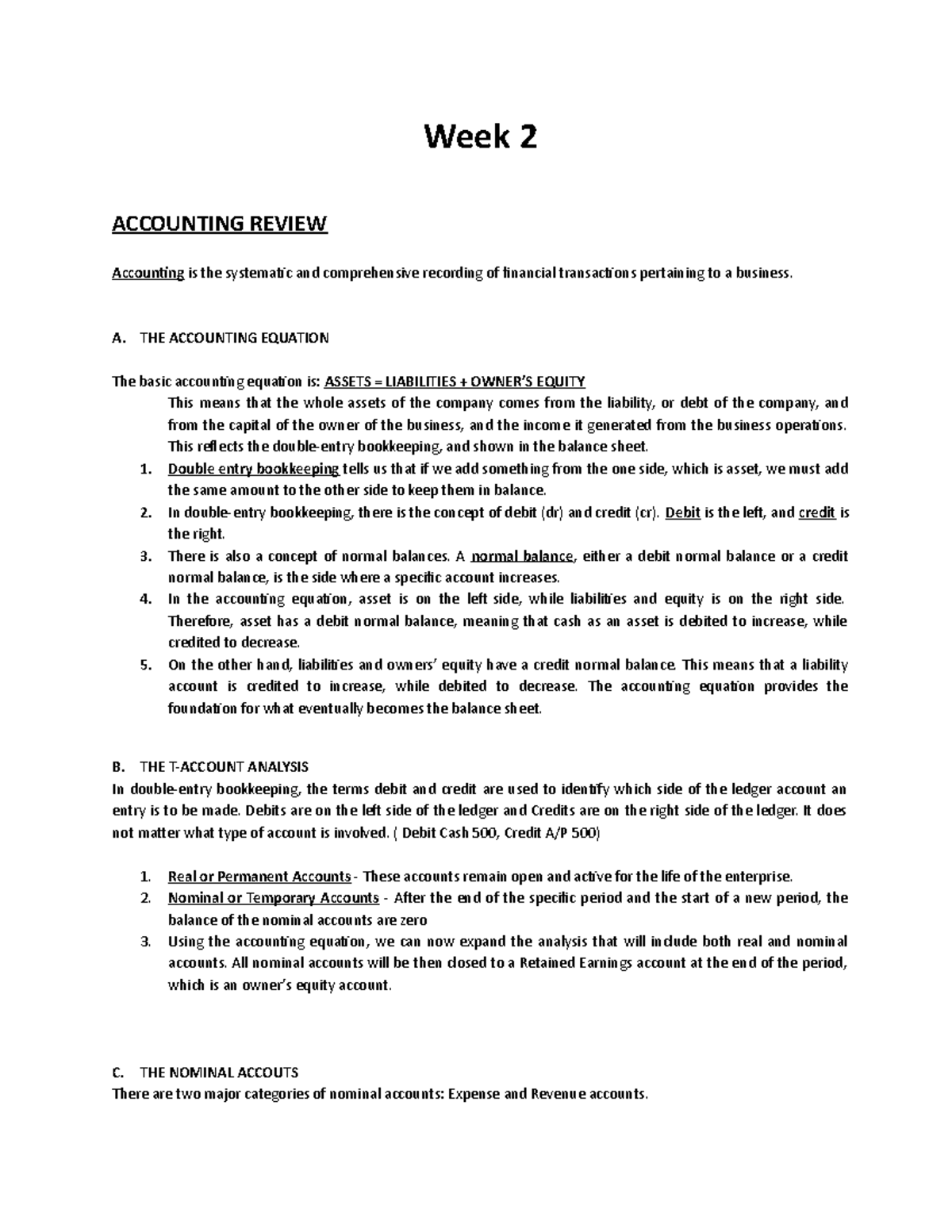 Business Finance Module and Activities wk 2 - Week 2 ACCOUNTING REVIEW ...