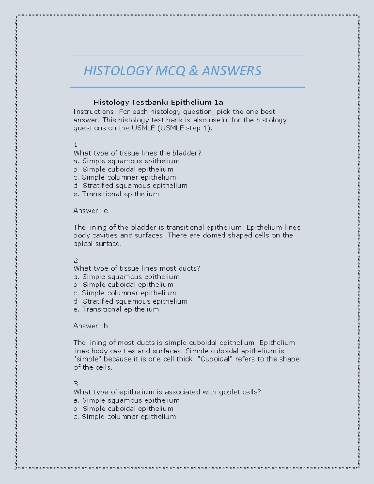 Histology MCQ and answers ... @mpnz - HISTOLOGY MCQ & ANSWERS Histology ...