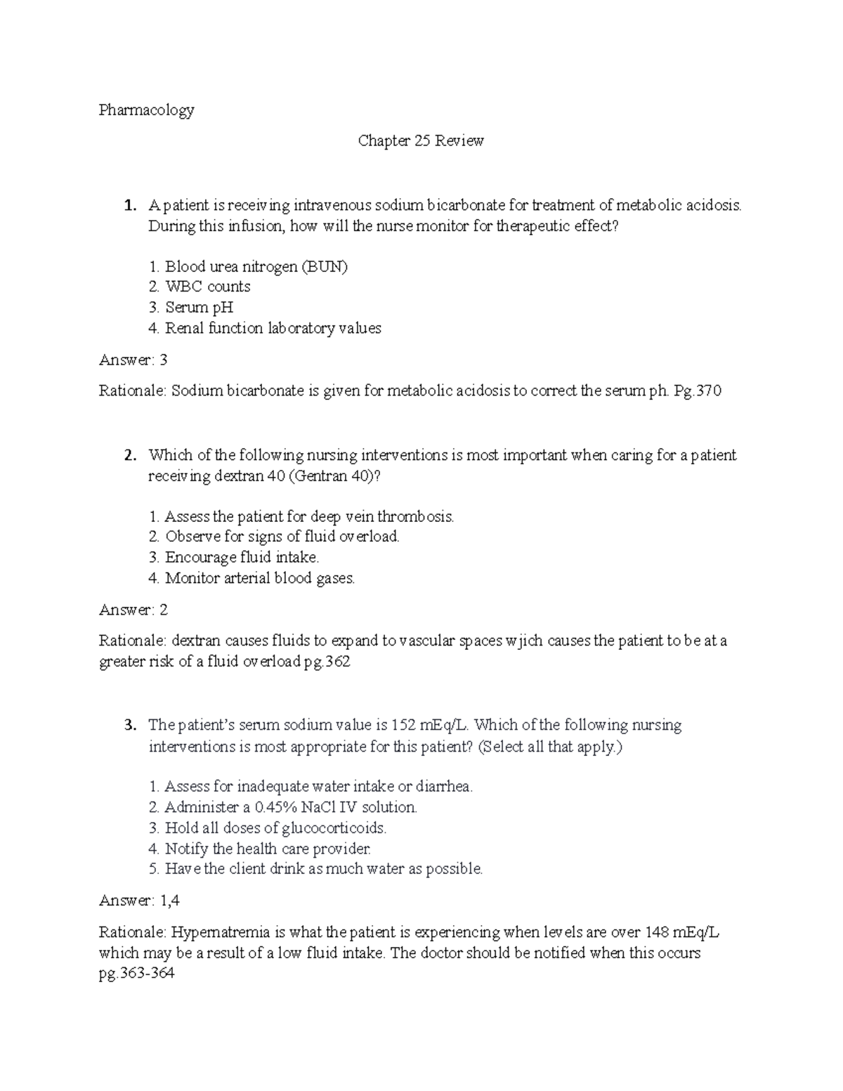 Pharm ch 25 - Chapter review questions - Pharmacology Chapter 25 Review ...