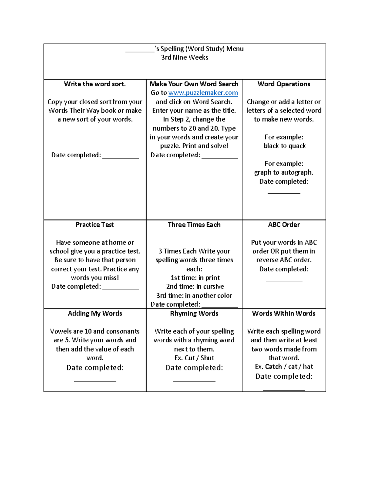 Spelling%20Menu3 - jnk - ________’s Spelling (Word Study) Menu 3rd Nine ...