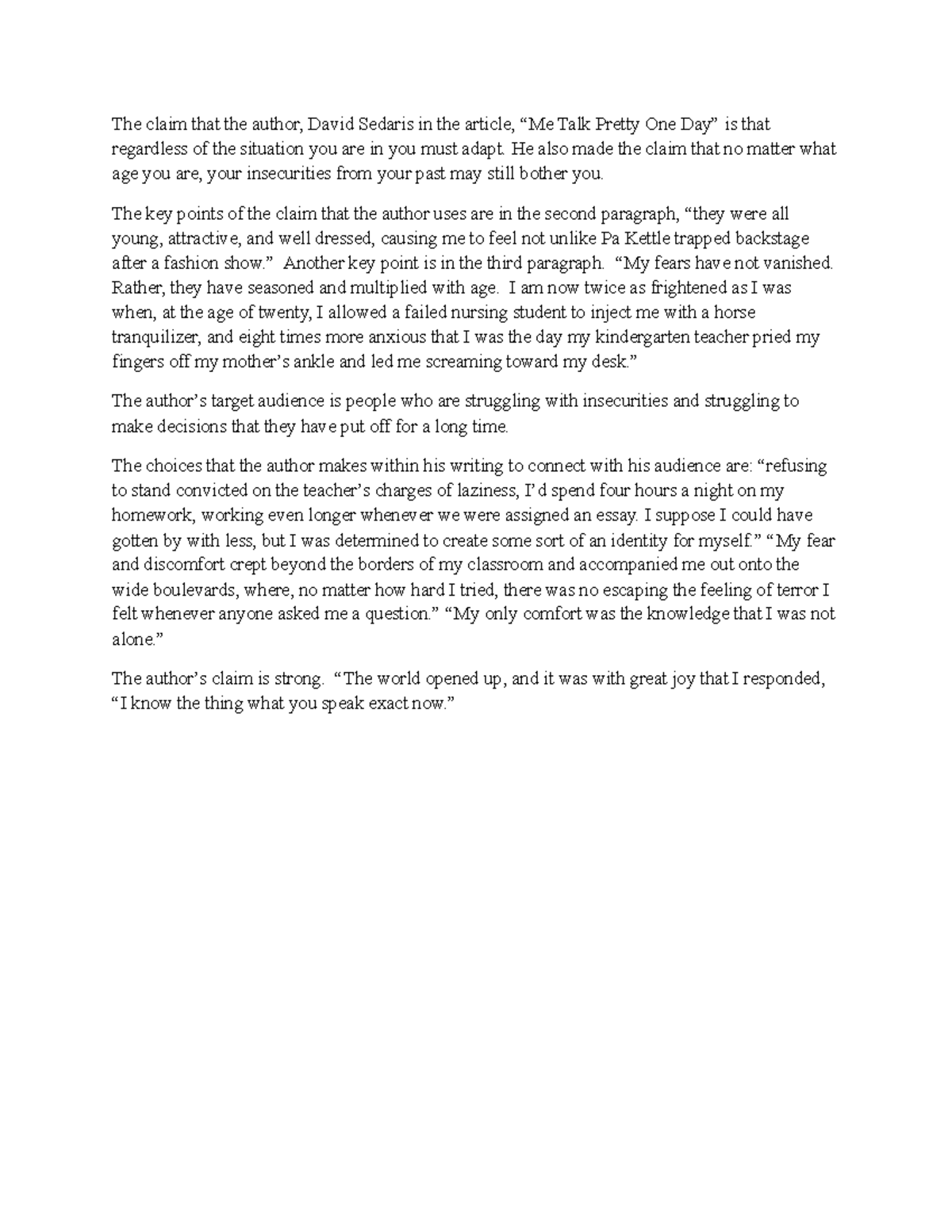 32 writing plan economics - The claim that the author, David Sedaris in ...