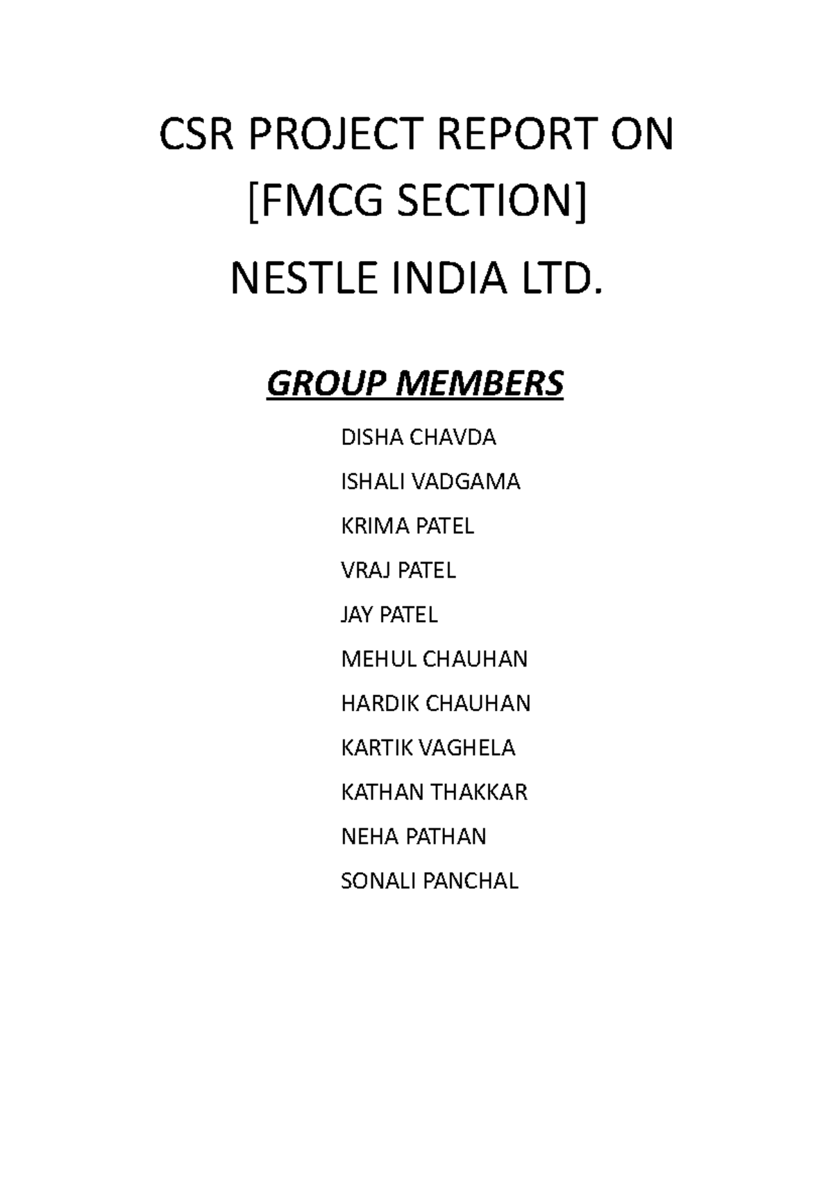 Becg csr - ghgh - CSR PROJECT REPORT ON [FMCG SECTION] NESTLE INDIA LTD ...