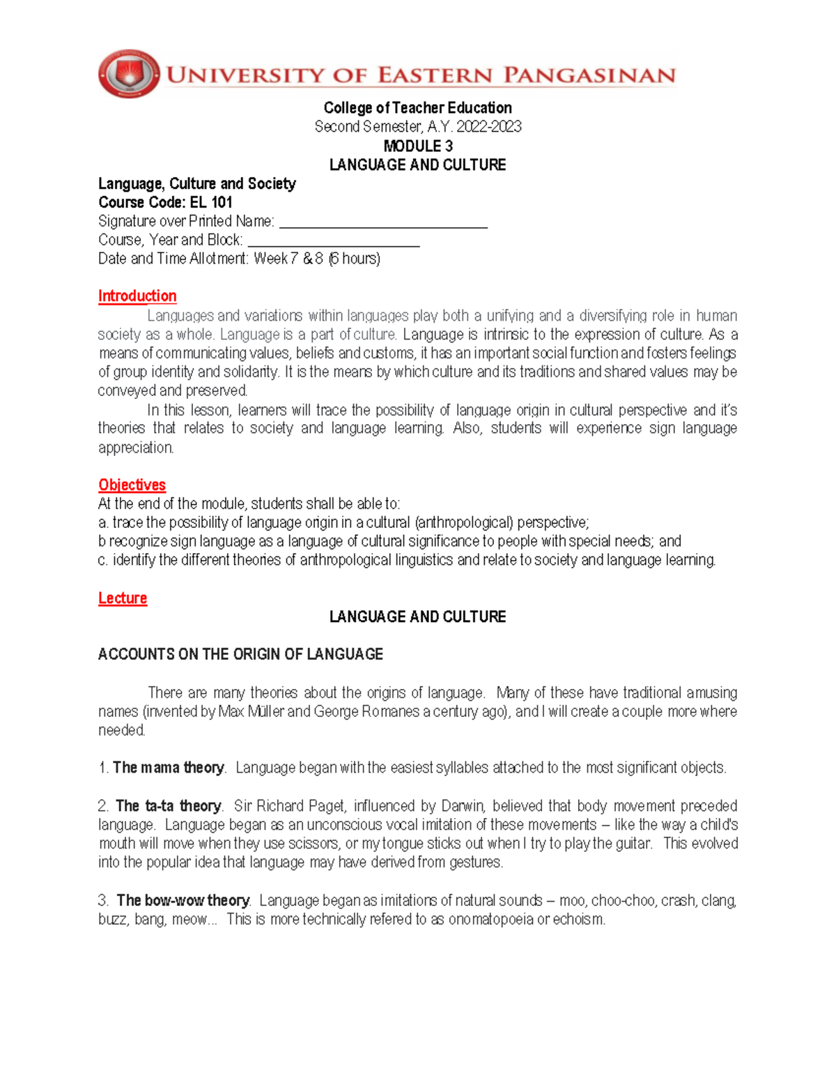 Module 3 - Linguistics is the scientific study of language and its ...