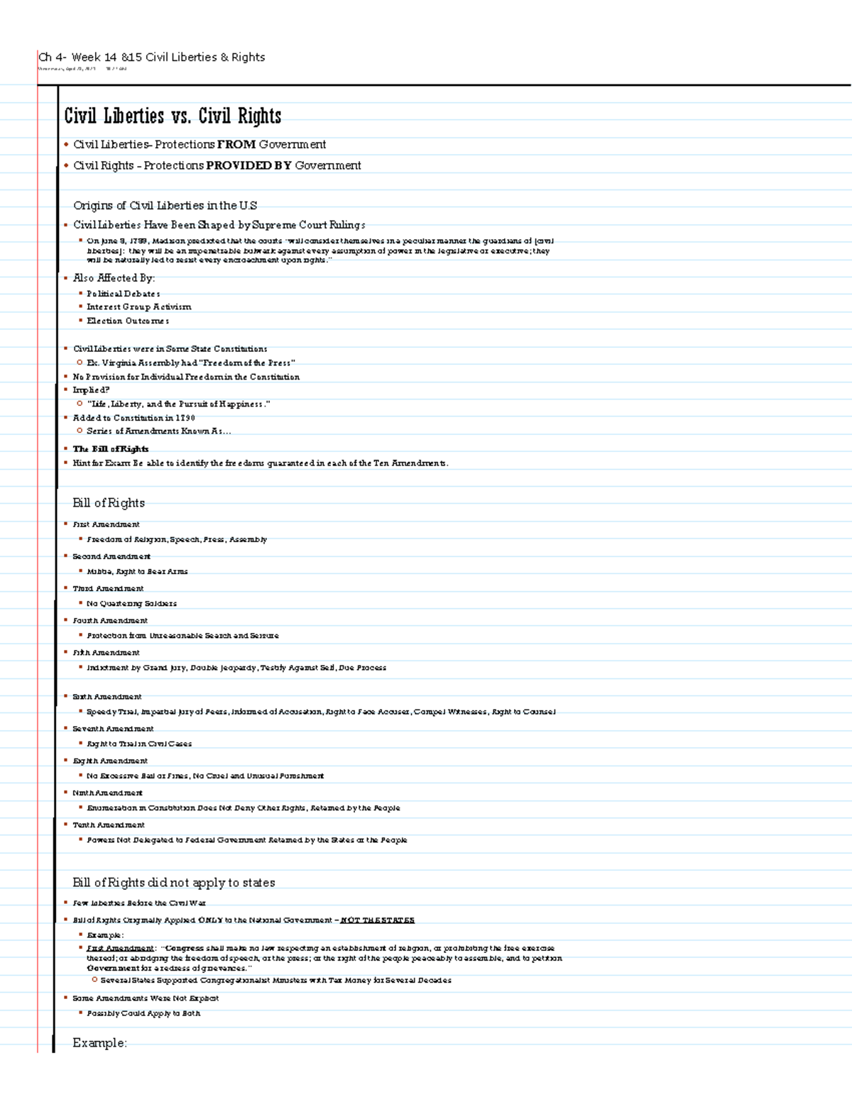 Government Lecture Last Week - Civil Liberties vs. Civil Rights Civil ...