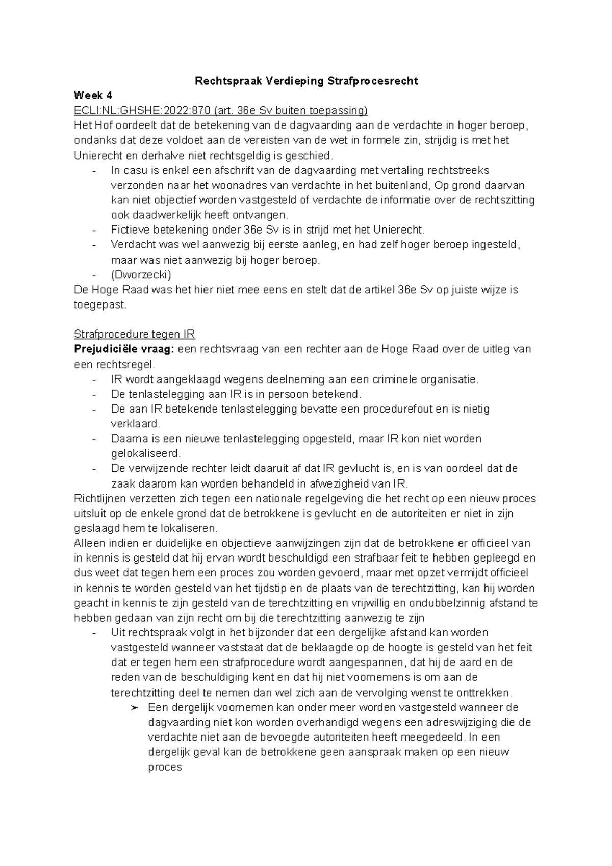 Rechtspraak Verdieping week 4 - Rechtspraak Verdieping Strafprocesrecht ...